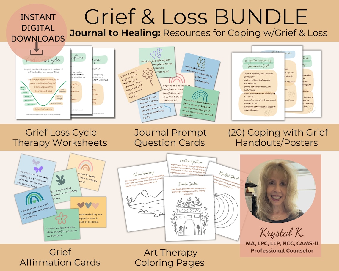 Grief & Loss Bundle, Counselling Worksheets, Art Tools, Activities ...