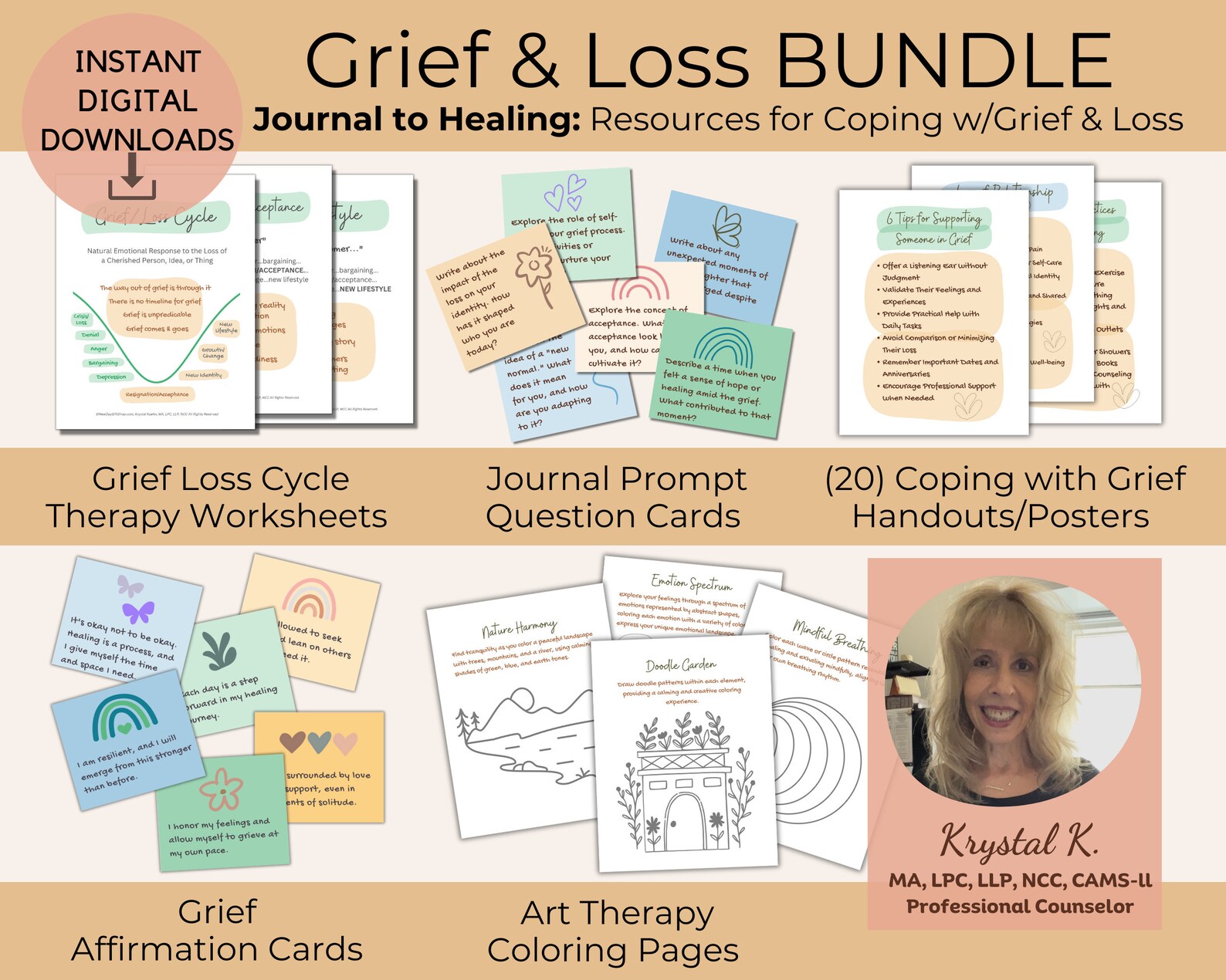 Grief & Loss Bundle, Counselling Worksheets, Art Tools, Activities ...