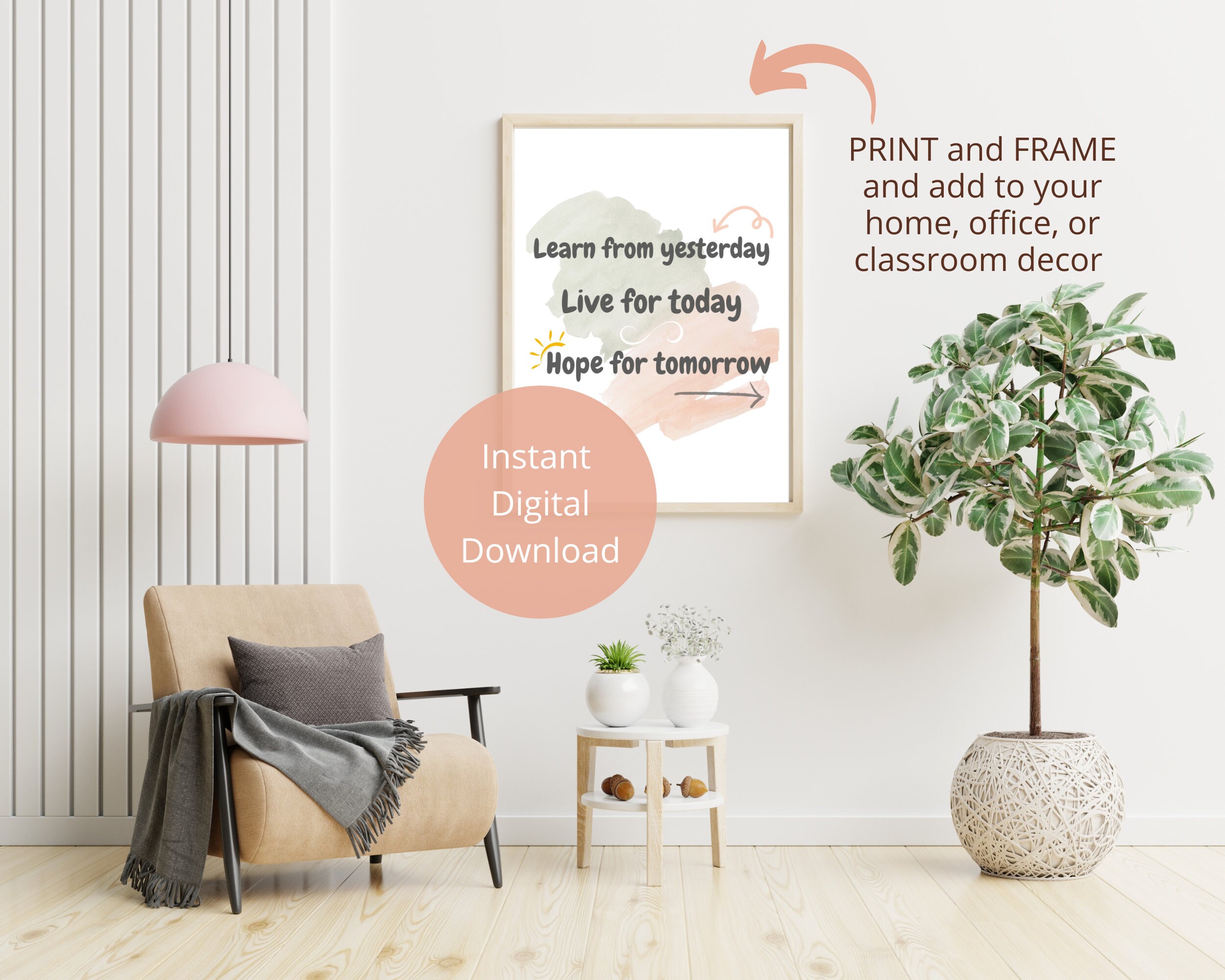 Yesterday Today Tomorrow Printable, Office Wall Decor, Motivational ...