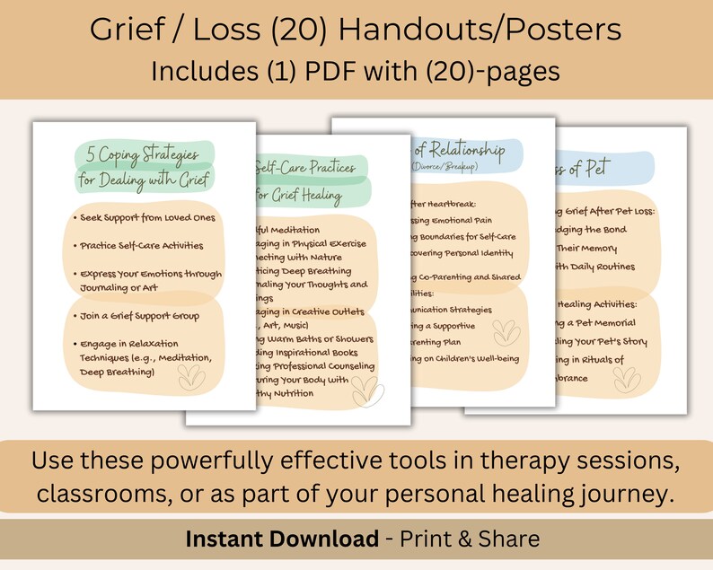 Grief Loss Healing Journey 20 Printable Therapy Counseling Tools 20 ...