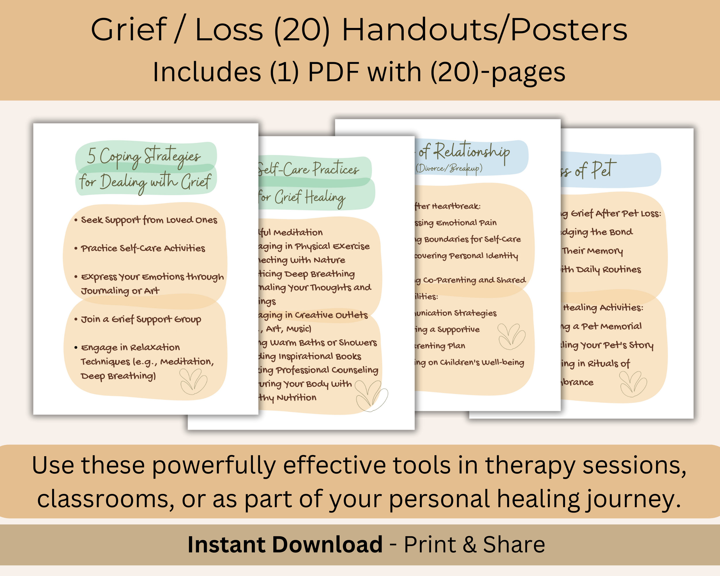 Grief Loss Healing Journey 20 Printable Therapy Counseling Tools 20-pages PDF Download - Etsy