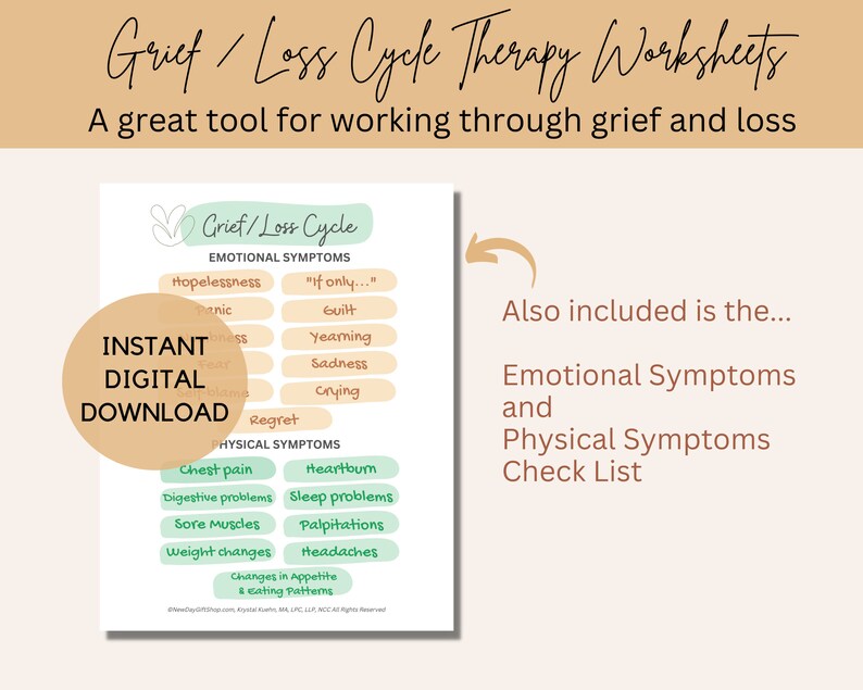 Grief Loss Cycle Therapy Worksheets Printable 11-pages PDF - Etsy