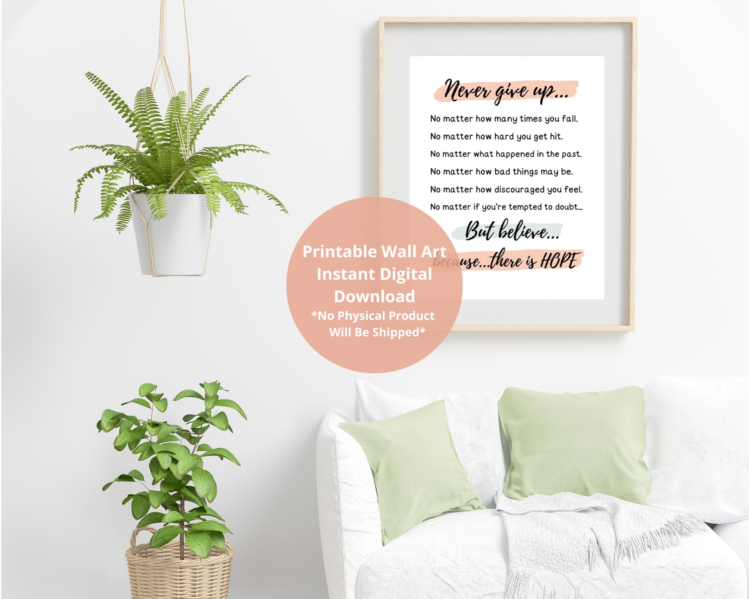 Never Give up Printable Poster Wall Art Sign Decor - Encouragement Gift ...