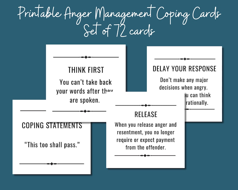 Anger Management Coping Skills Therapy Cards for Adults, Teens & Kids ...