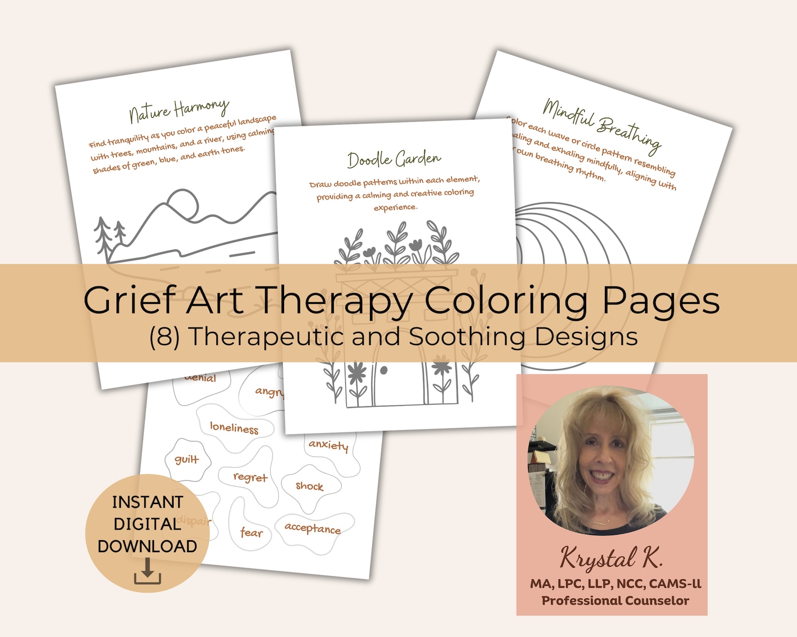 Grief Art Therapy Coloring Pages, Mental Health, Relaxation (digital ...
