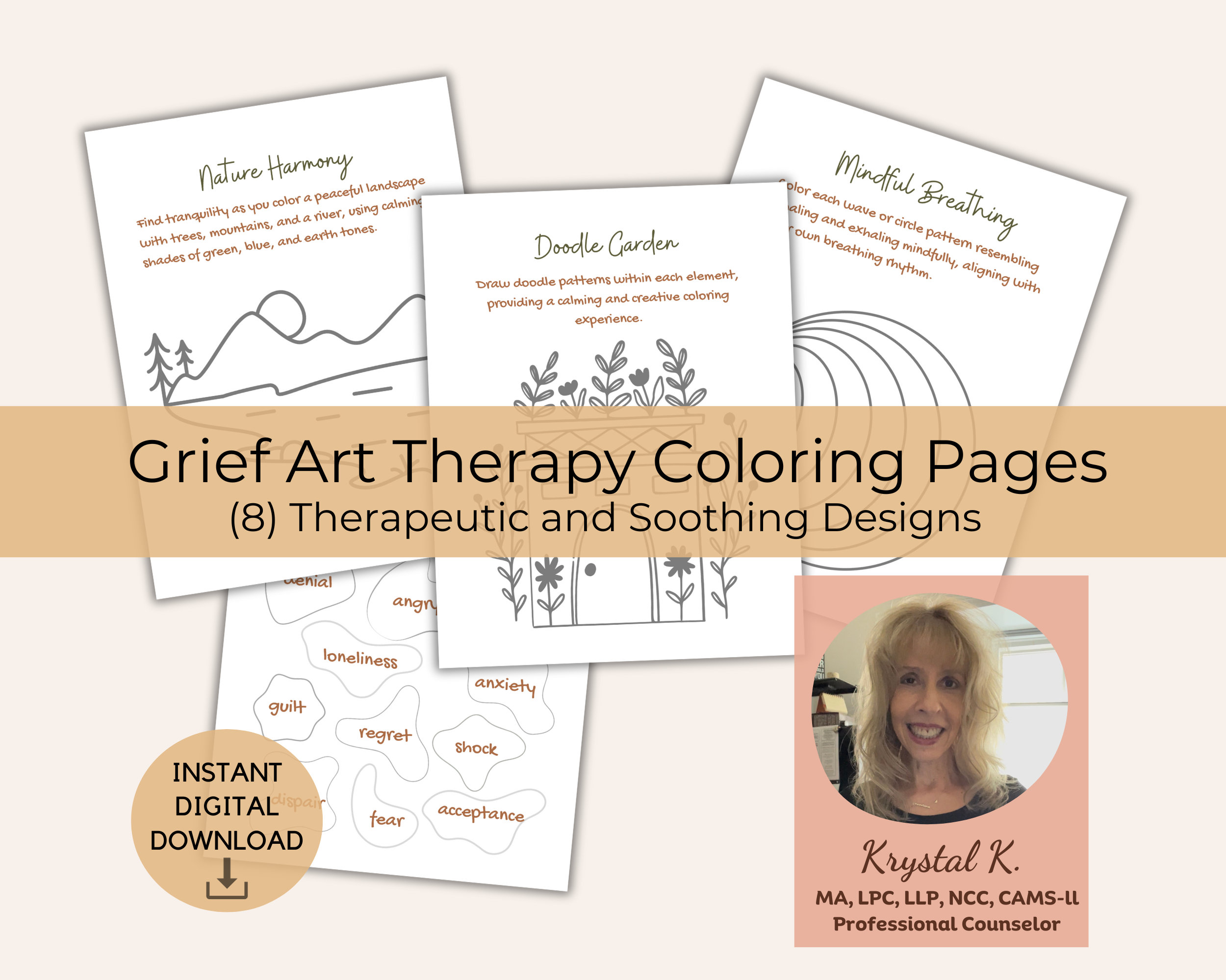 Grief Art Therapy Coloring Pages, Mental Health, Relaxation (digital ...
