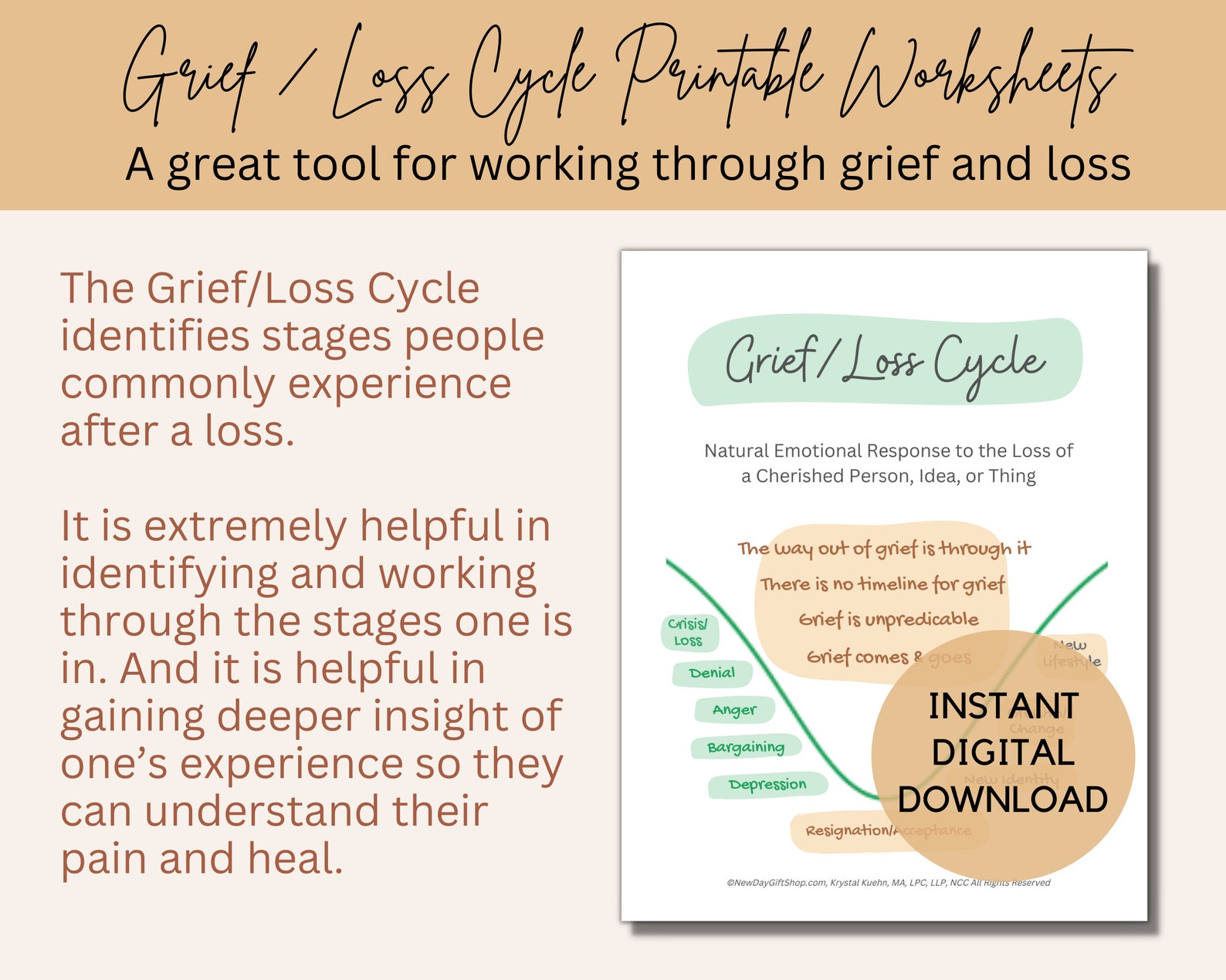Grief Loss Cycle Therapy Worksheets Printable 11-pages PDF - Etsy
