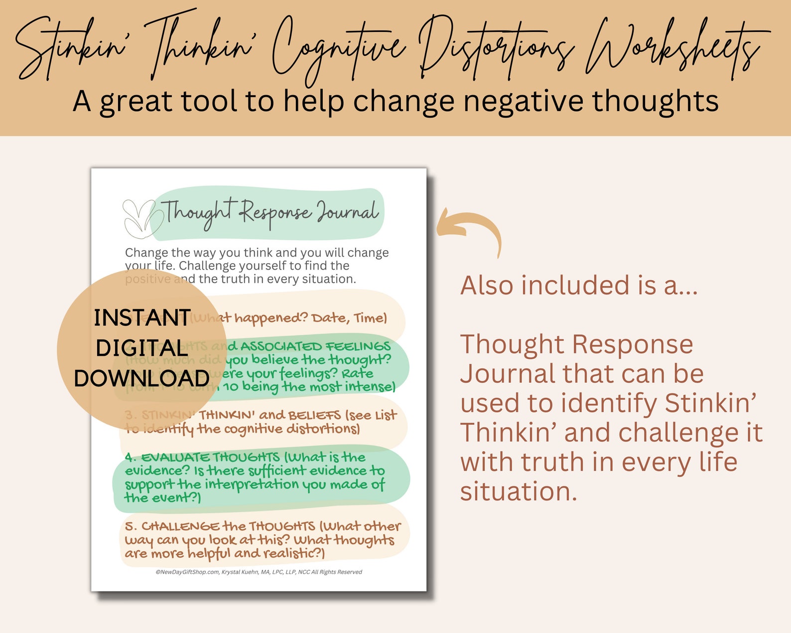 Stinkin' Thinkin' Cognitive Distortions Therapy Worksheets Printable 13 ...