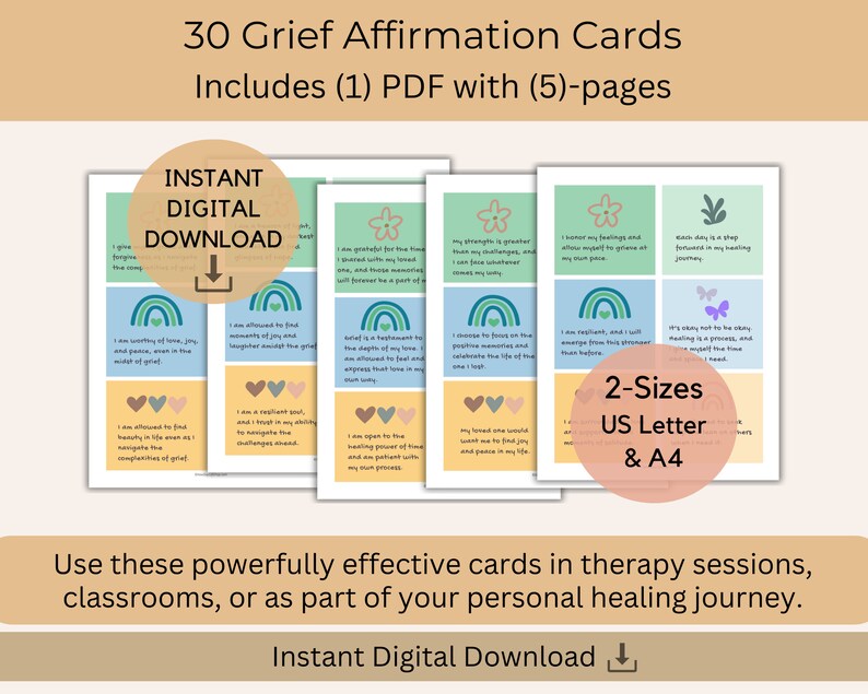 30 Uplifting Affirmation Cards, Grieving Hearts Support, Printable ...