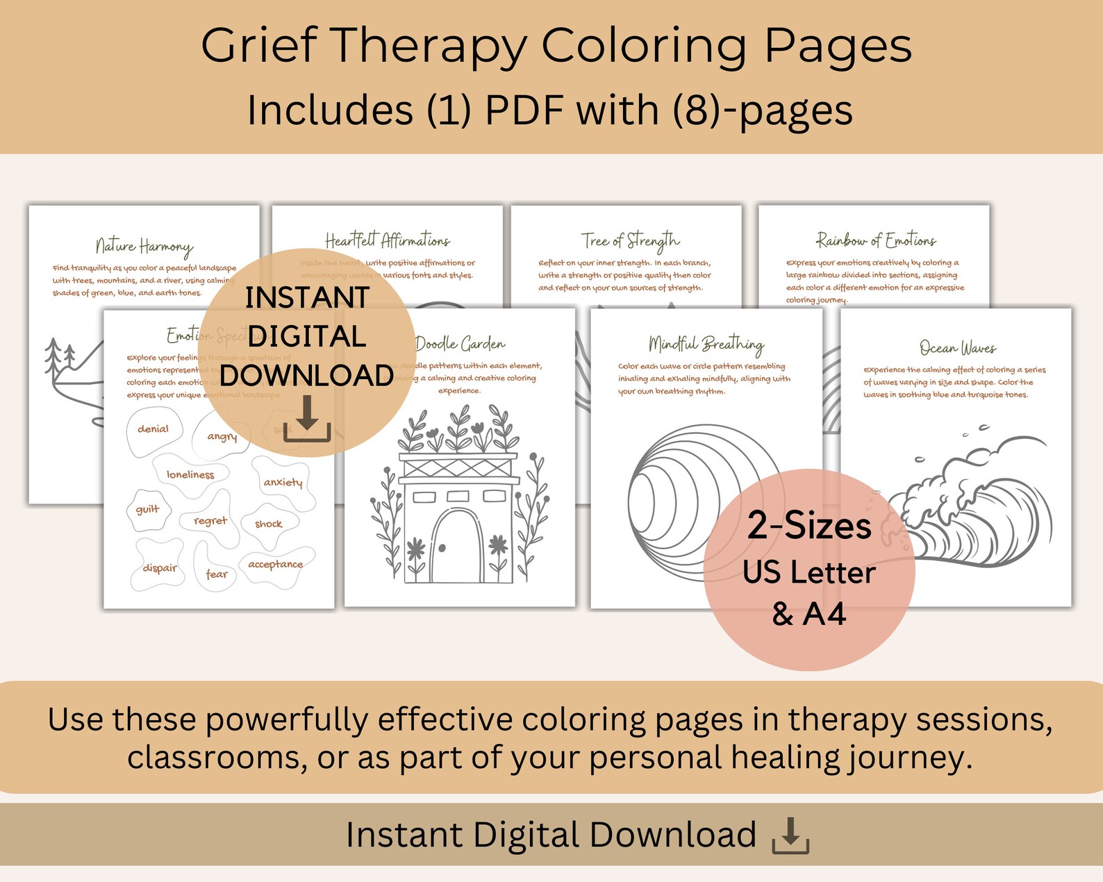 Grief Art Therapy Coloring Pages, Mental Health, Relaxation (digital ...
