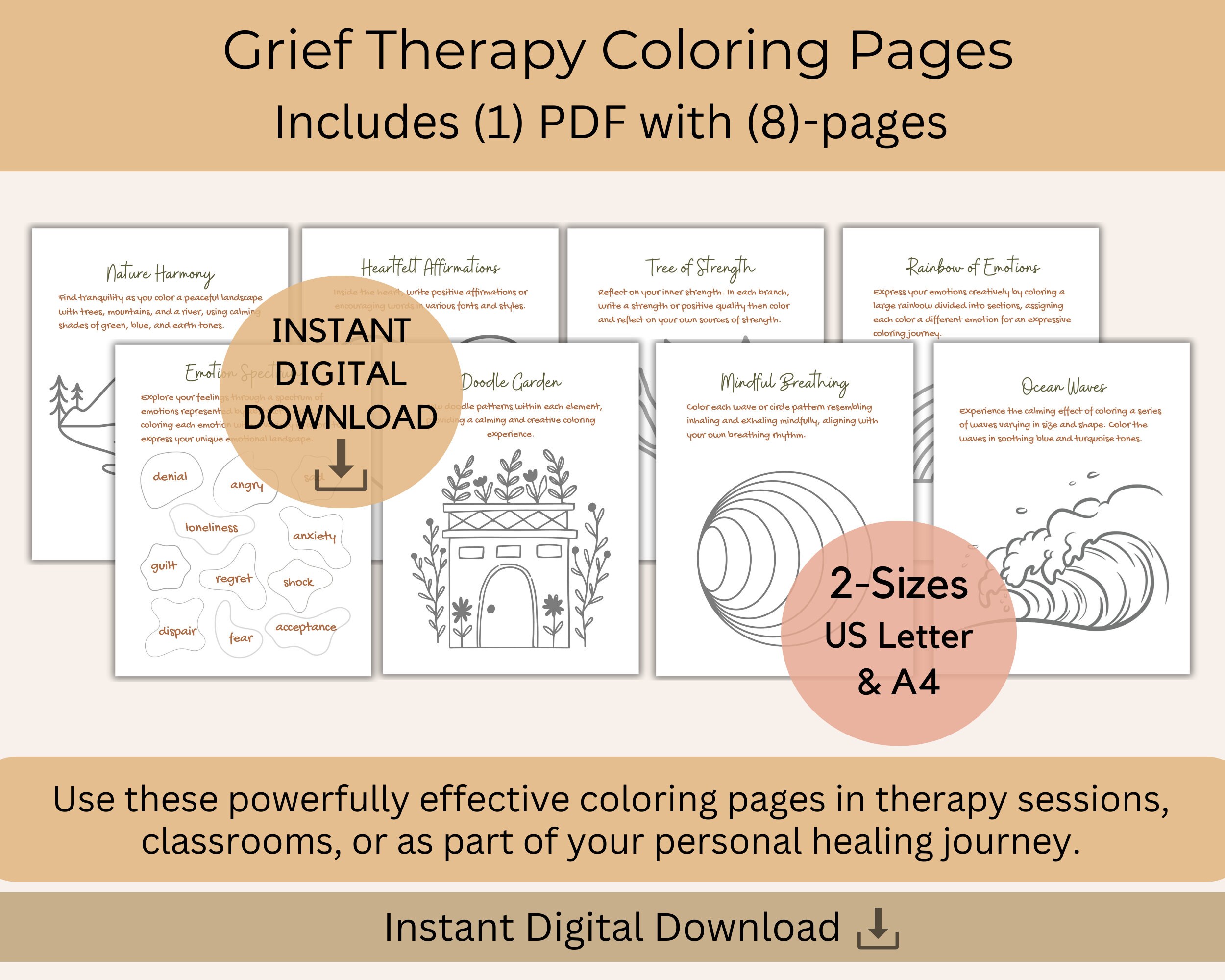 Art Therapy Coloring Pages for Grief and Loss, Mental Health, Self Care ...