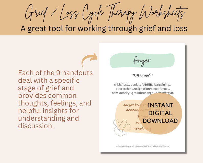 Grief Loss Cycle Therapy Worksheets Printable 11-pages PDF - Etsy