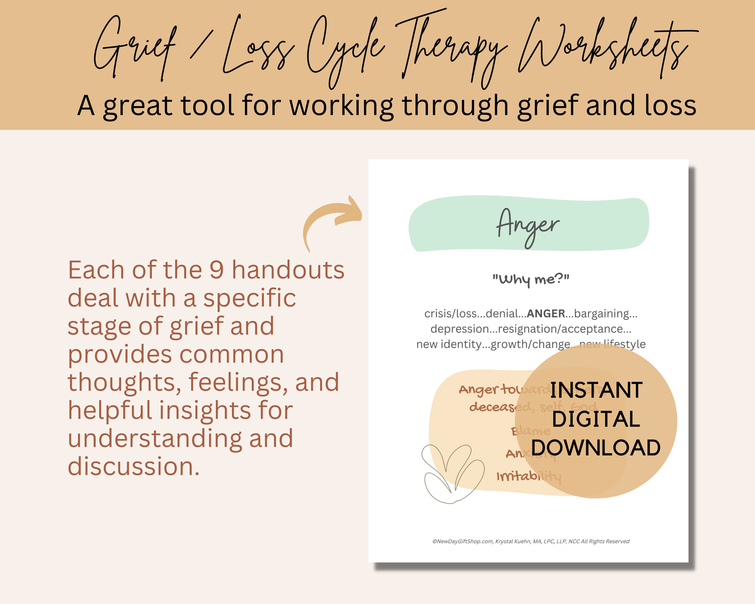 Grief Loss Cycle Therapy Worksheets Printable 11-pages PDF - Etsy