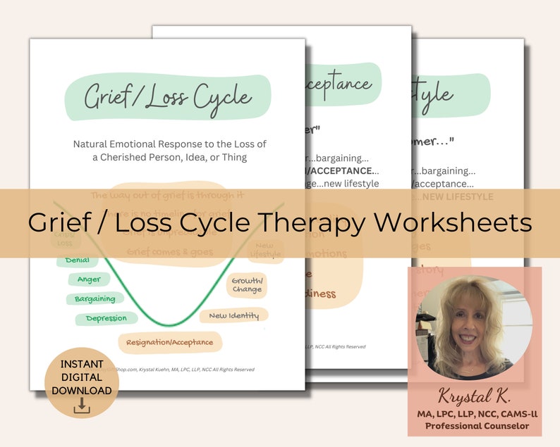 Grief Loss Cycle Therapy Worksheets Printable 11-pages PDF - Etsy