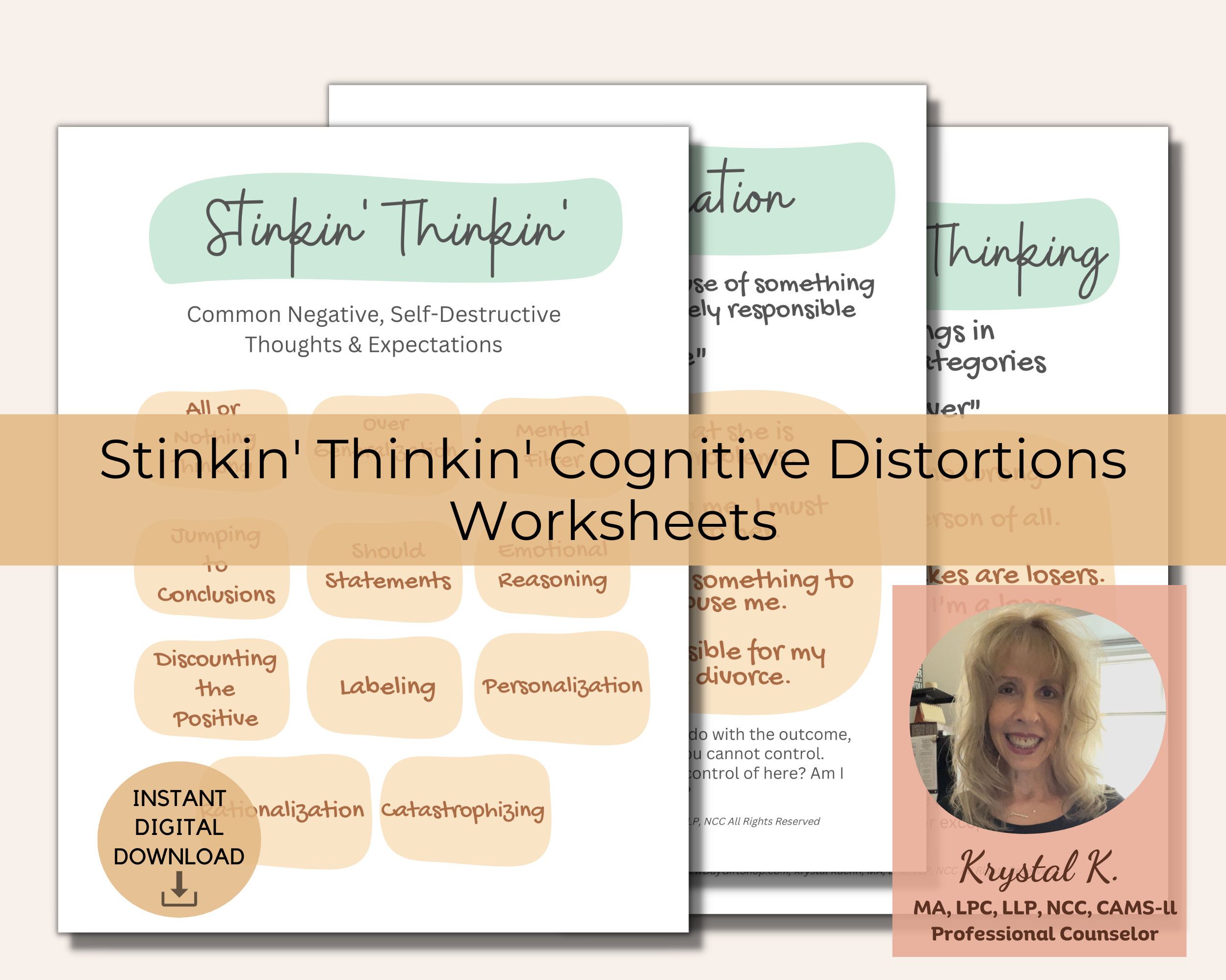 Stinkin' Thinkin' Cognitive Distortions Therapy Worksheets Printable 13 ...