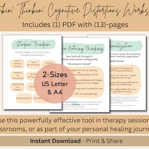 Stinkin' Thinkin' Cognitive Distortions Therapy Worksheets Printable 13 ...