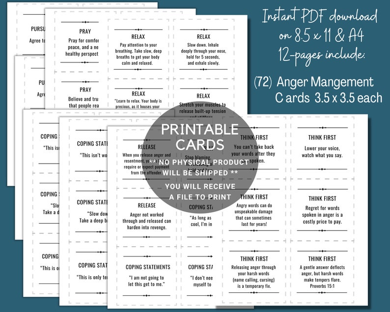 Anger Management Coping Skills Therapy Cards for Adults, Teens & Kids ...