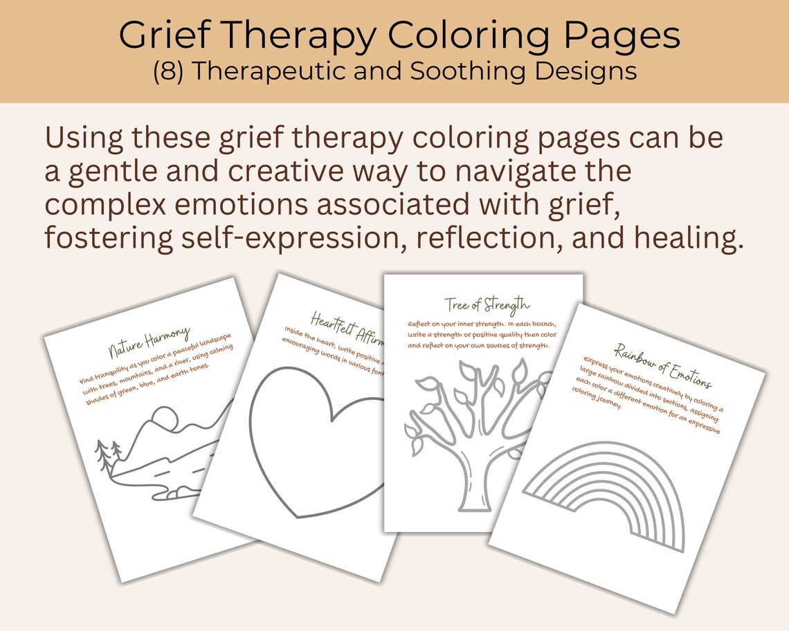 Grief Art Therapy Coloring Pages, Mental Health, Relaxation (digital ...