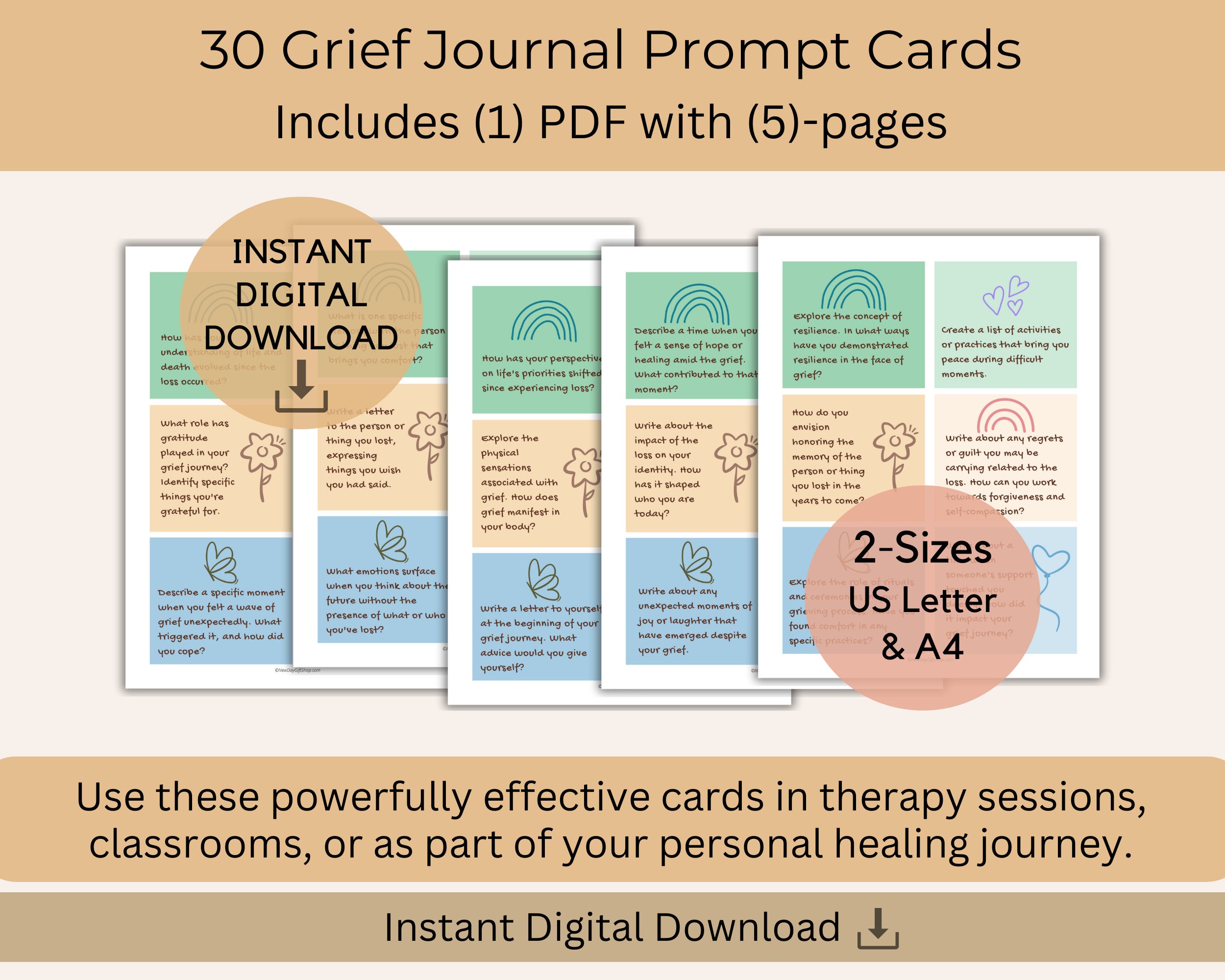 Grief Journalling Prompts Printable Cards, Mental Health, Mindfulness ...