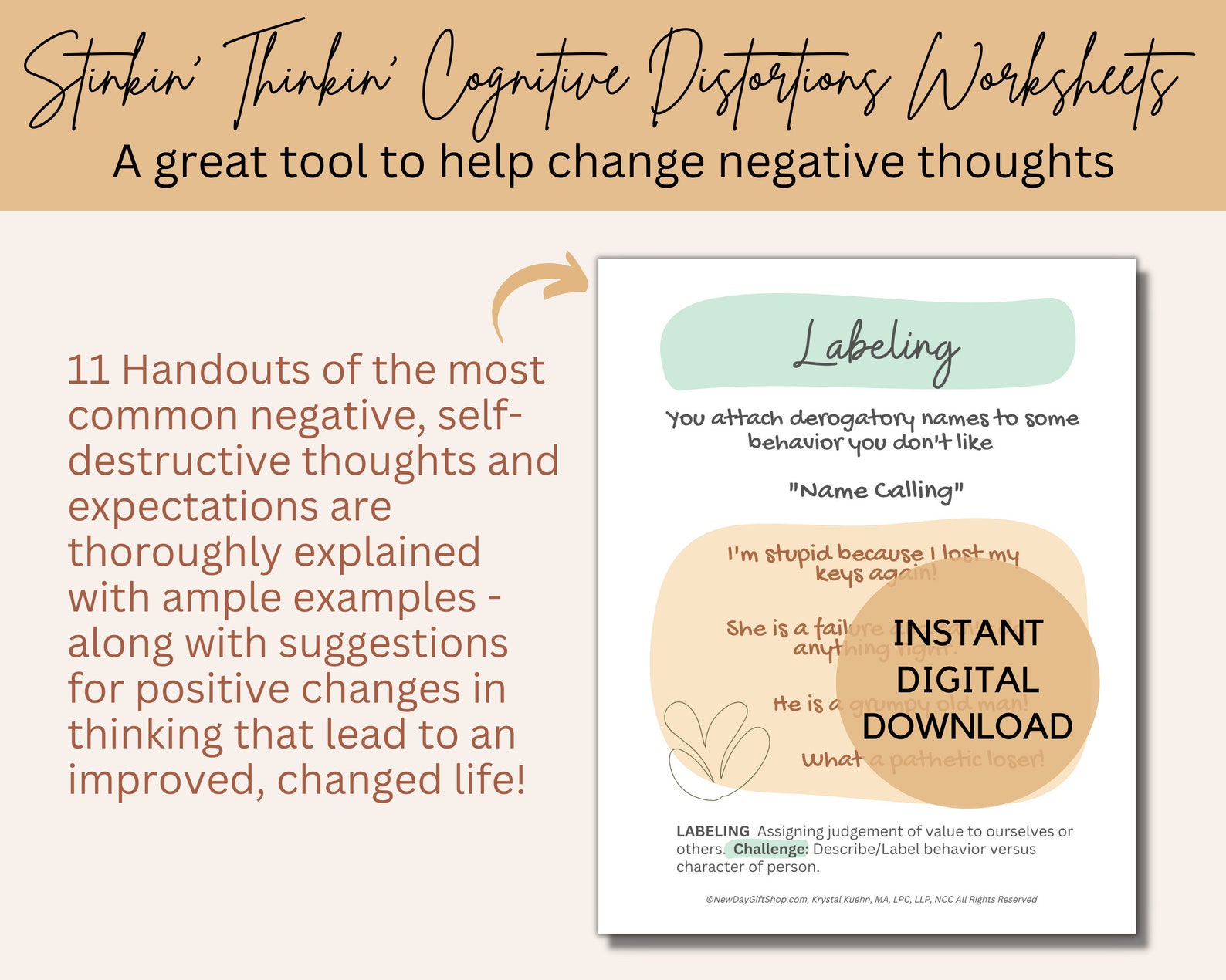 Stinkin' Thinkin' Cognitive Distortions Therapy Worksheets Printable 13 ...
