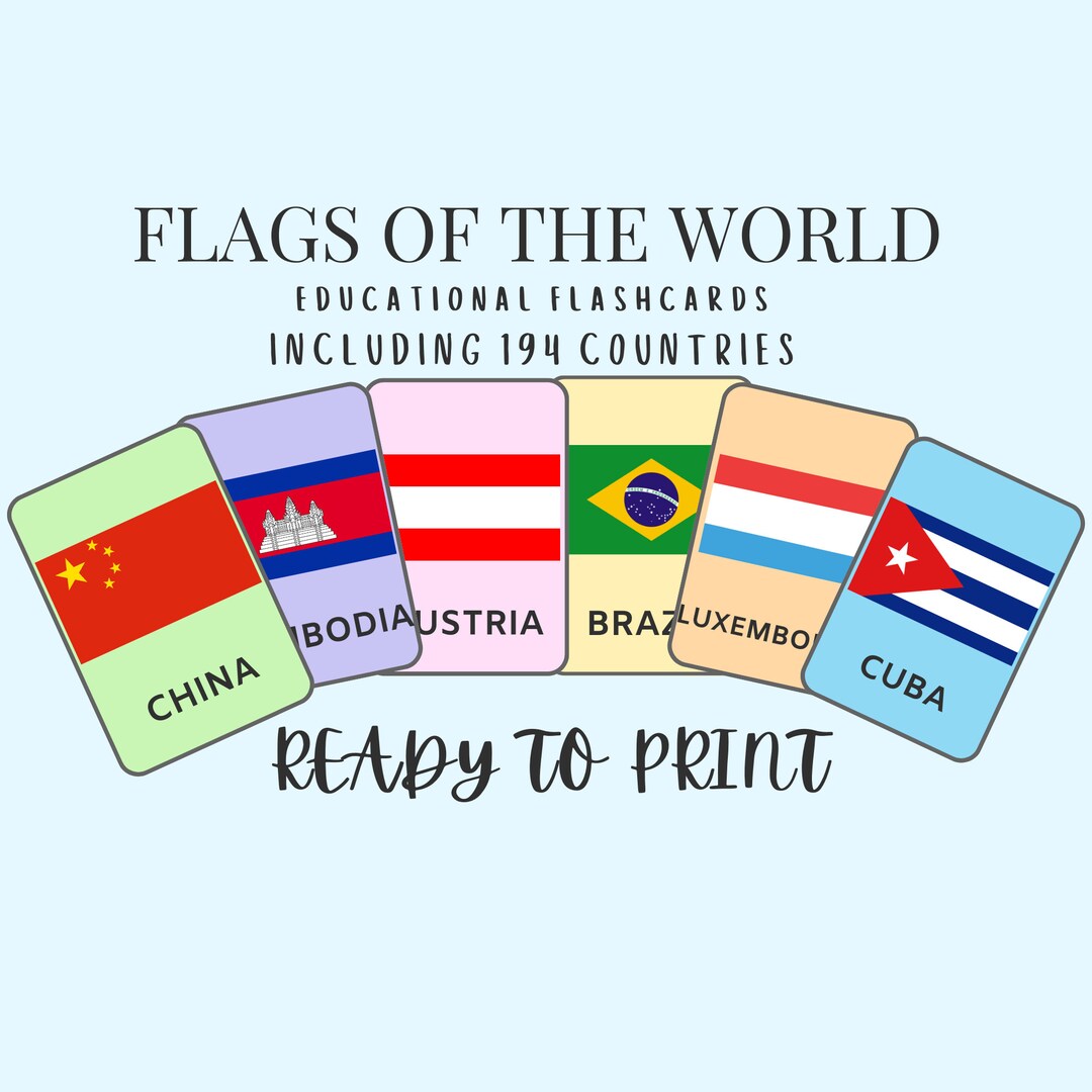 Flags of the World Educational Flashcards 194 Countries - Etsy
