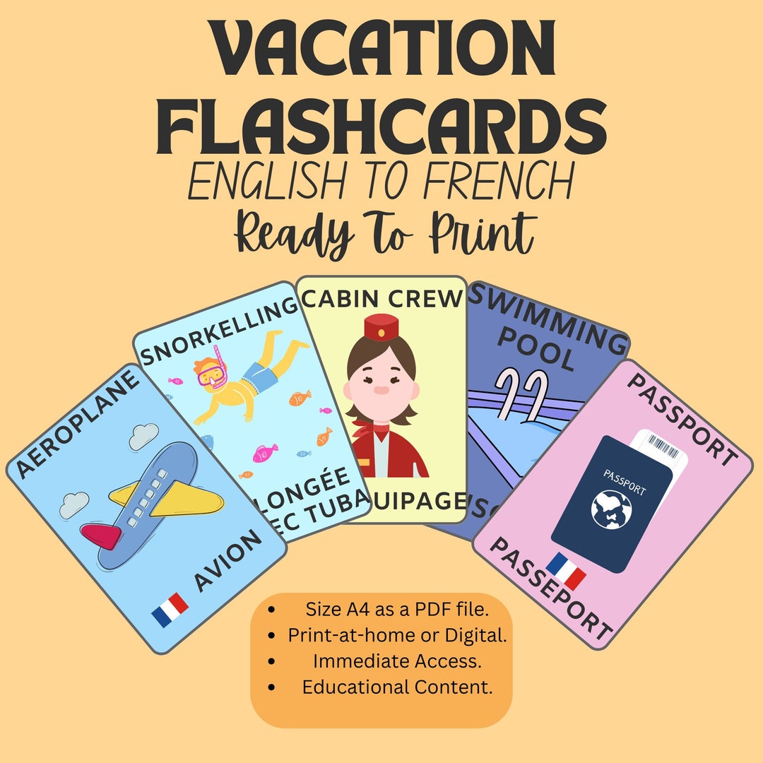 Tarjetas didácticas de vocabulario de vacaciones: de inglés a - Etsy España
