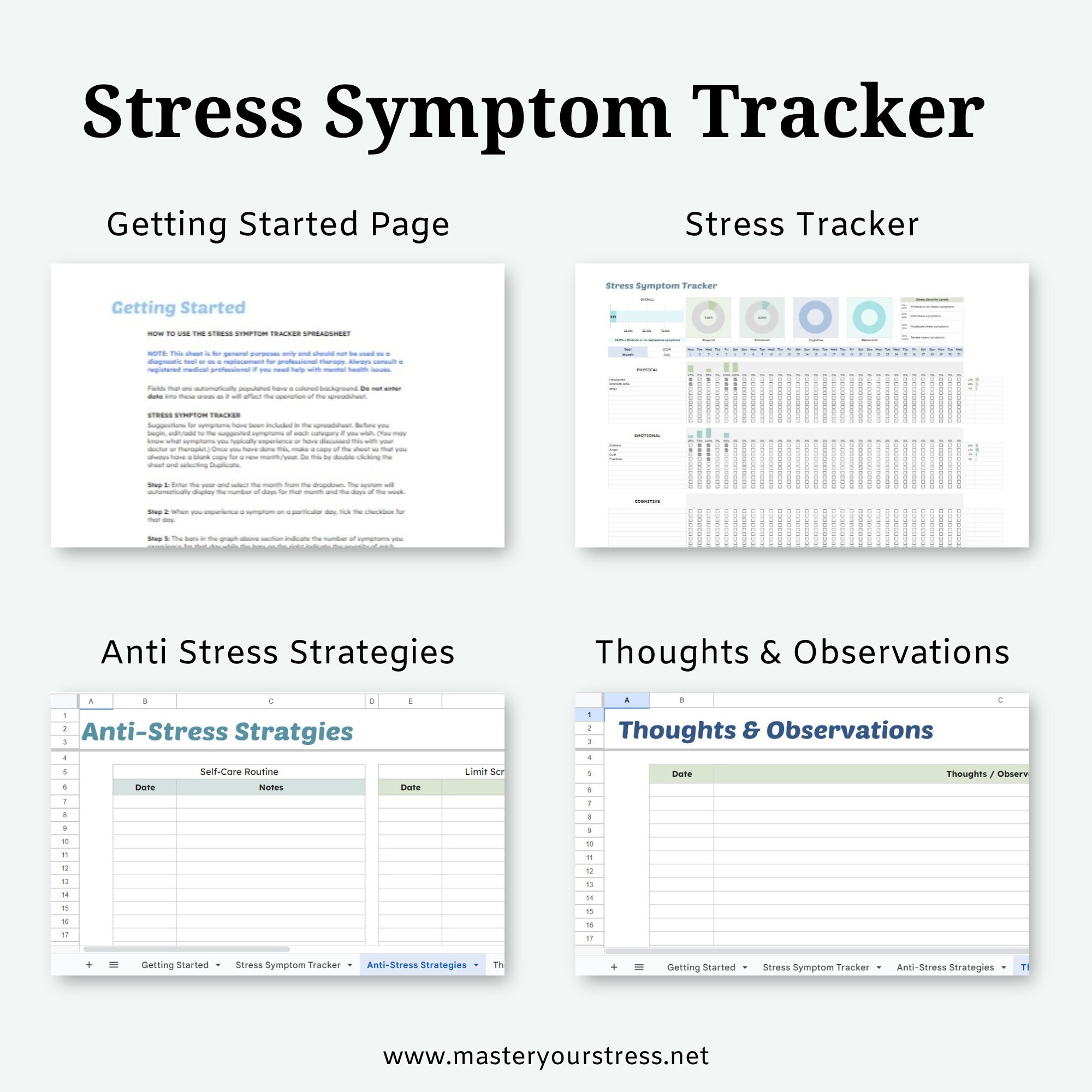 Stress Tracker Spreadsheet | Symptoms, Triggers, Mood Monitor (google ...
