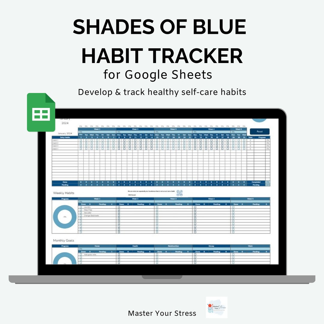 Shades of Blue Habit Tracker: Google Sheets, Goal Planner (digital) - Etsy