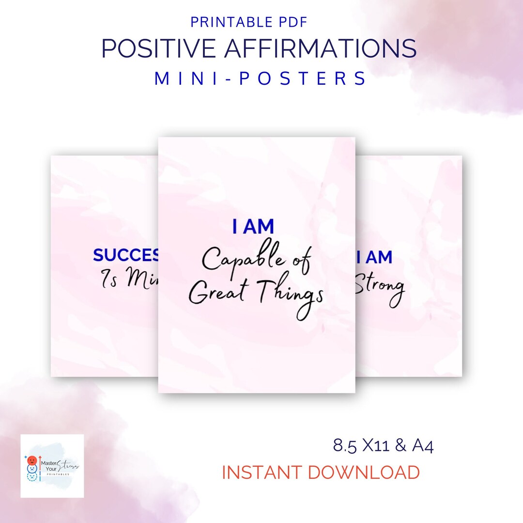 Self-care Positive Affirmations Pink Marbled Mini-poster Set - Etsy