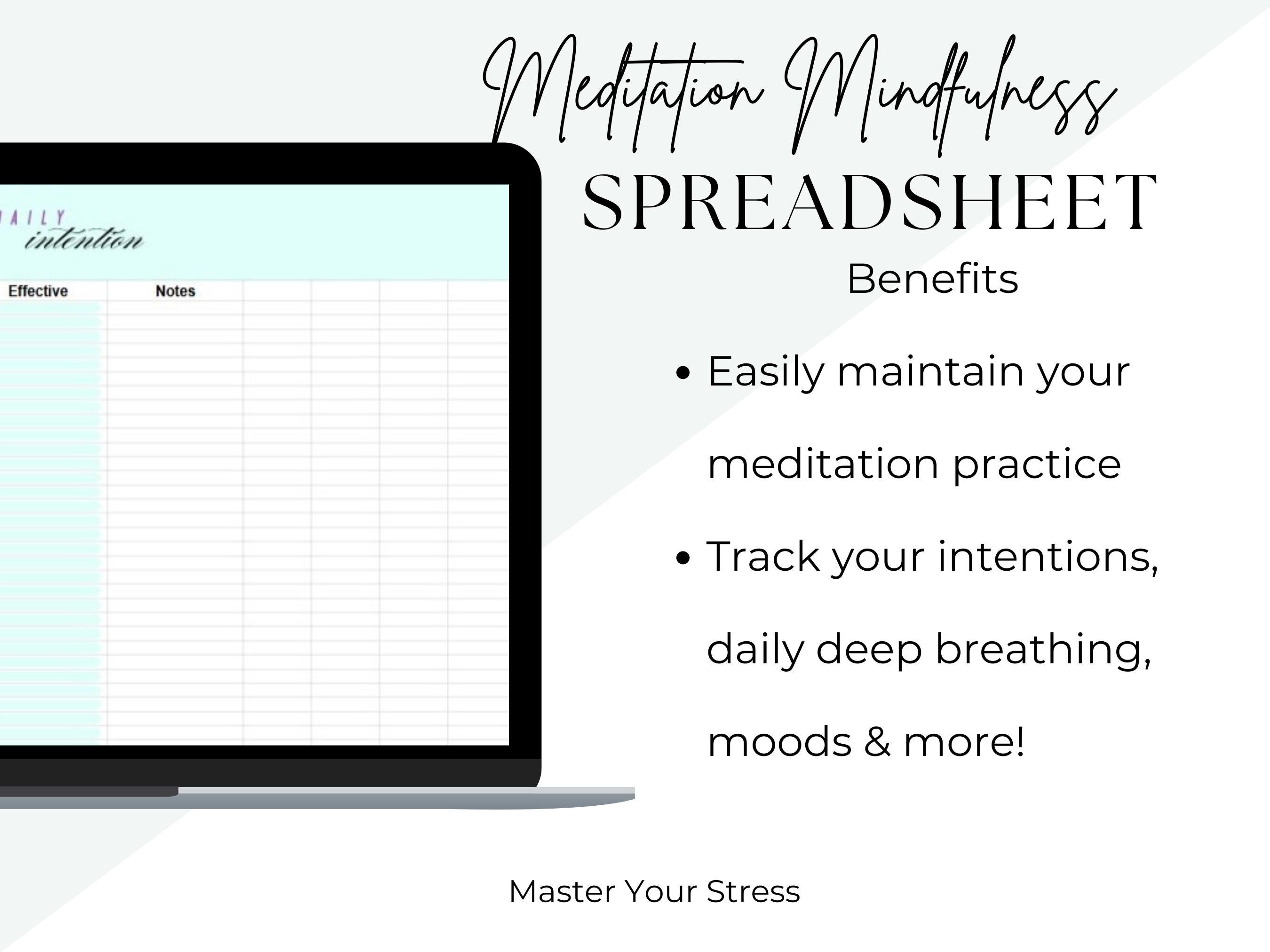 Meditation Tracker Spreadsheet | Mindfulness & Mental Health Tracker ...