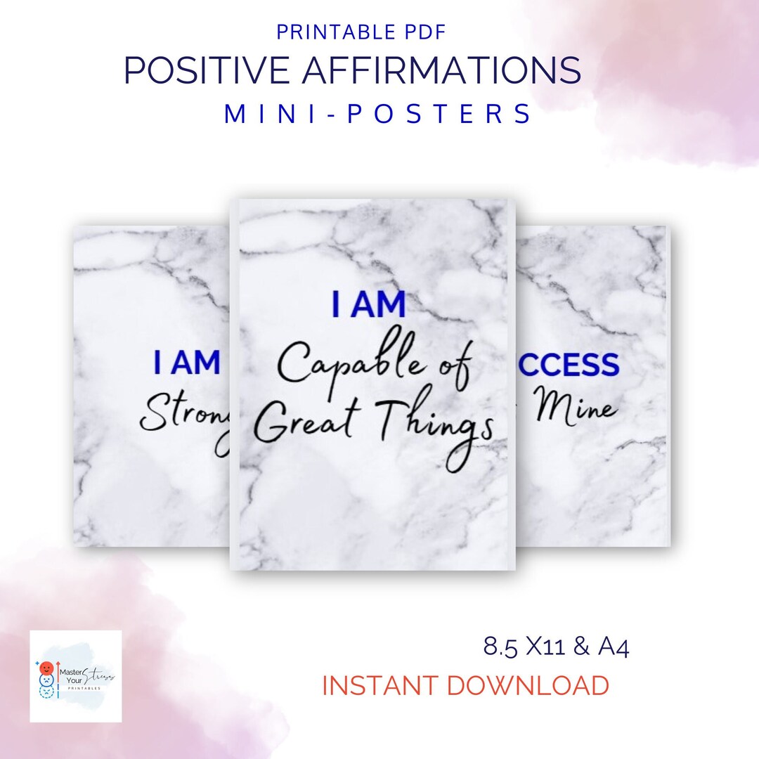 Positive Affirmations Mini Poster Set: Motivational Decor (digital ...
