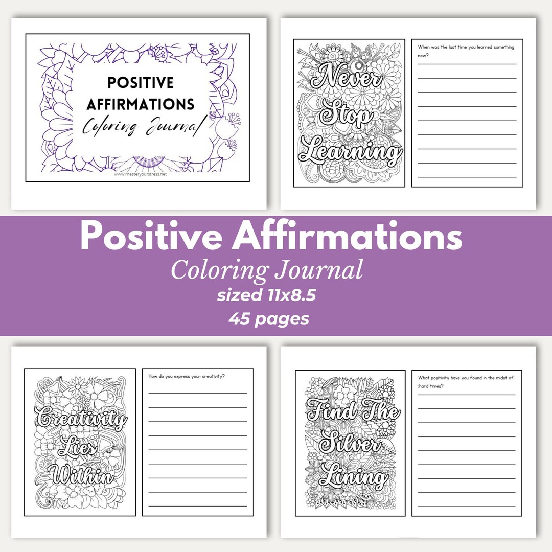 Positive Affirmations Coloring Journal | Printable Adult Coloring Book ...