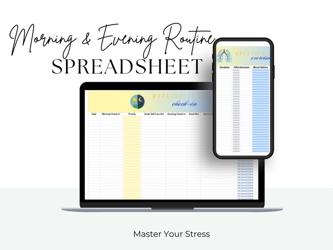 Morning Routine Spreadsheet | Evening Routine Spreadsheet | Self-care ...