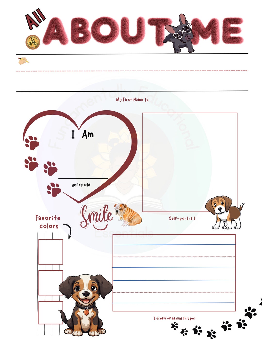 About Me Puppy Theme: Instant Download Worksheet Ice Breaker Coloring ...