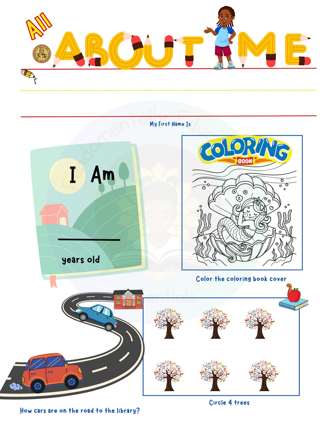 About Me Pencil Theme: Instant Download Worksheet Ice Breaker Coloring ...