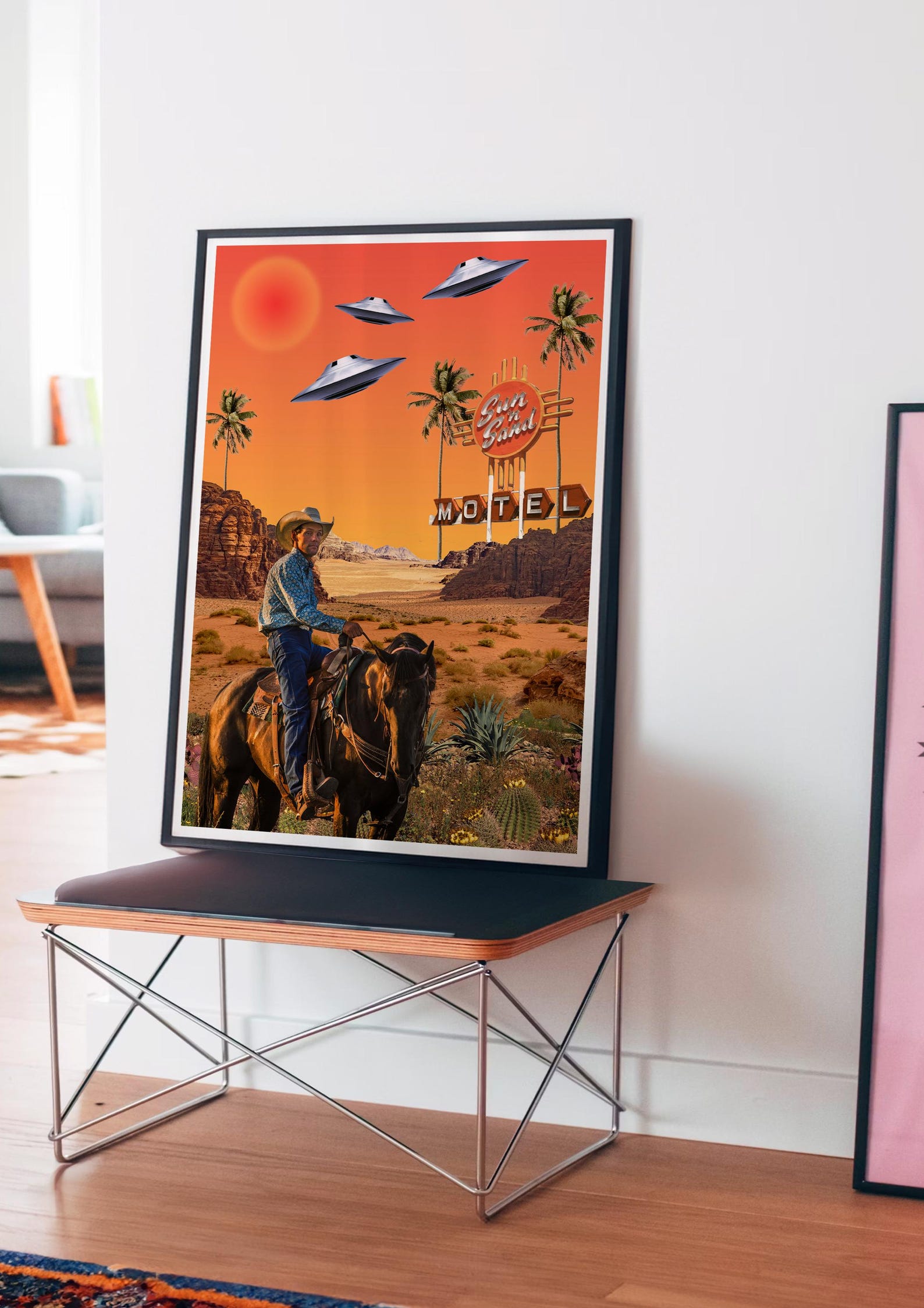 Retro Desert Wall Art Vintage Cosmic Space Cowboy Poster Print Western ...