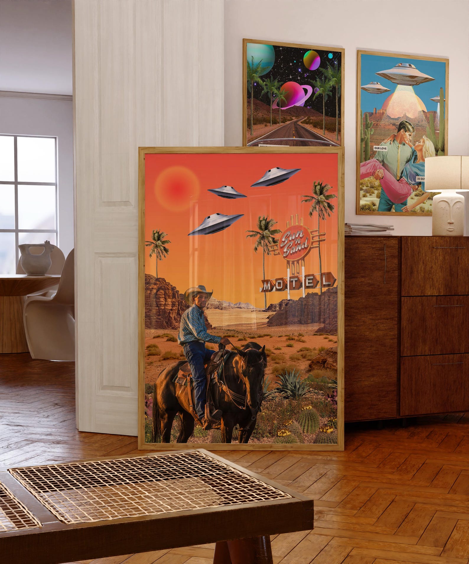 Retro Desert Wall Art Vintage Cosmic Space Cowboy Poster Print Western ...