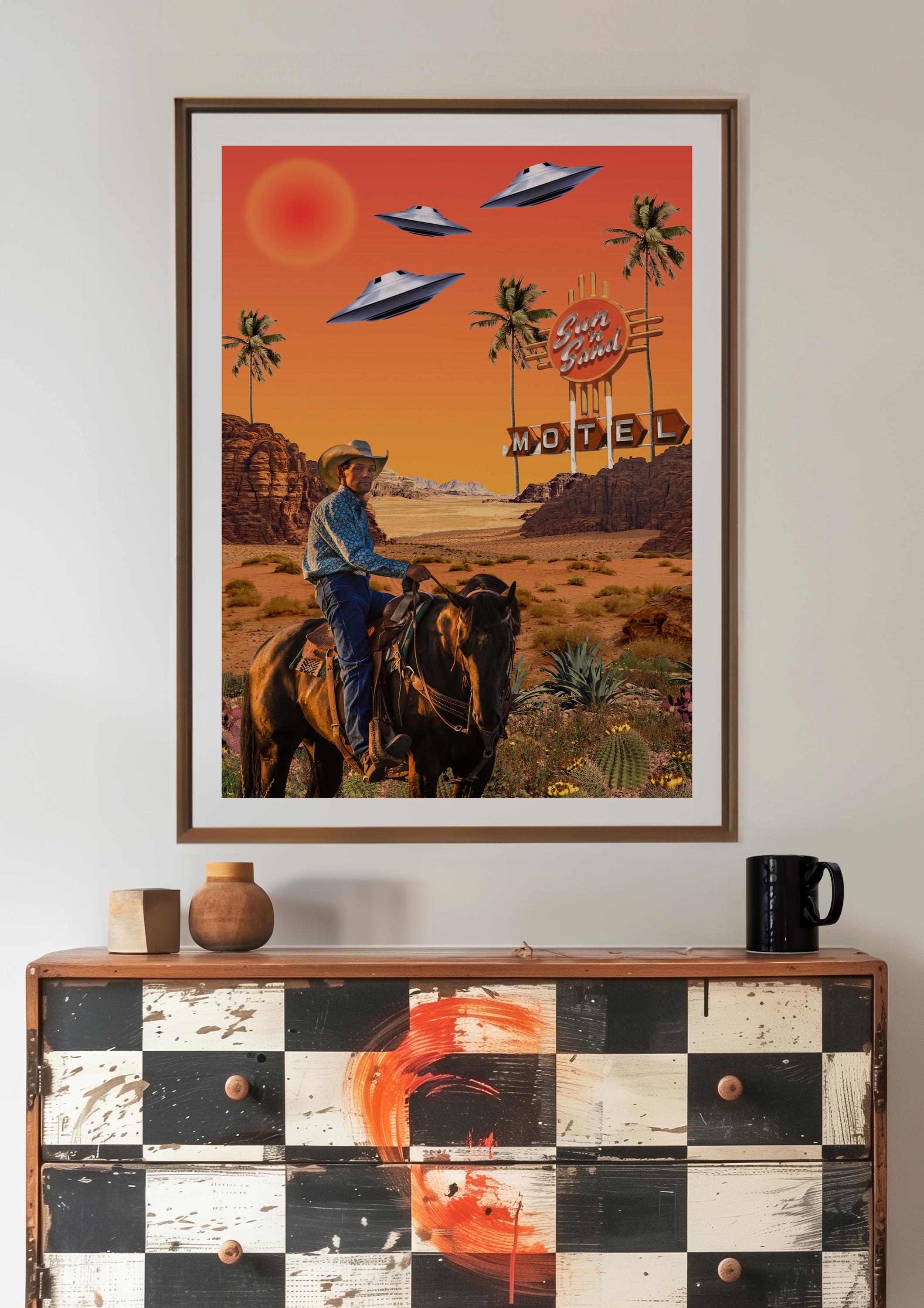 Retro Desert Wall Art Vintage Cosmic Space Cowboy Poster Print Western ...
