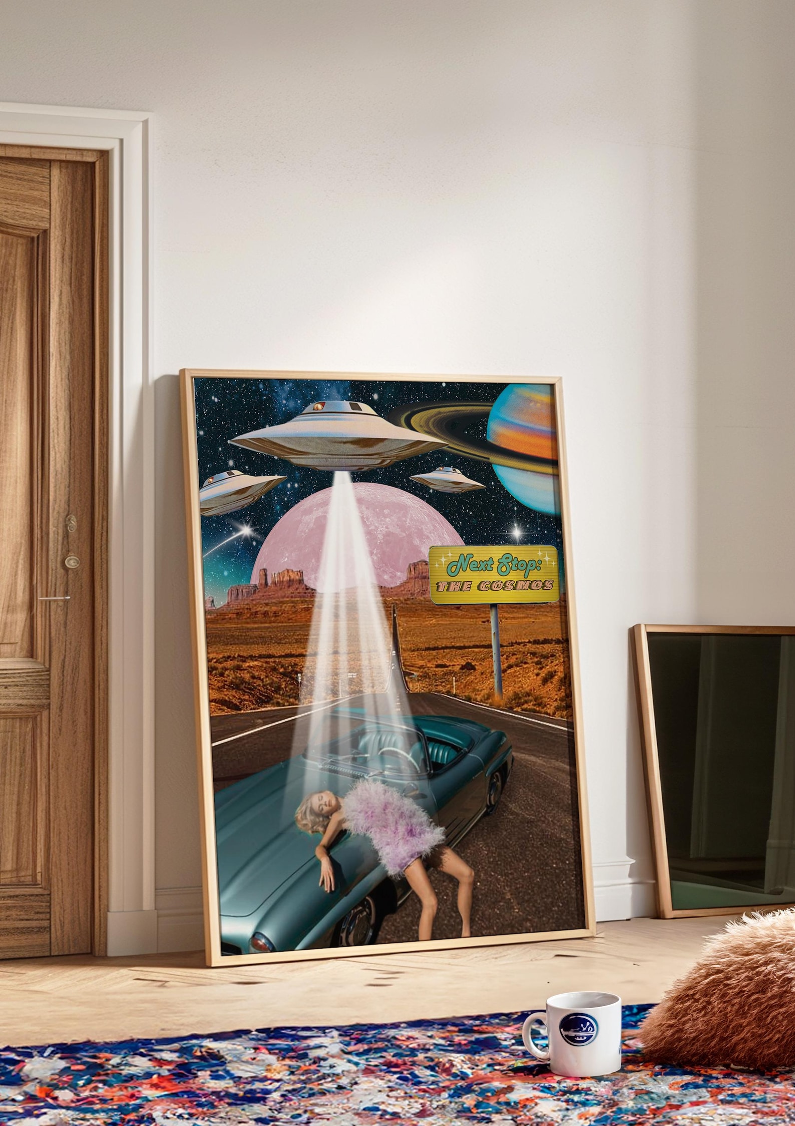 Retro Desert Wall Art Cosmic UFO Space Poster Print Western Retro 1950 ...