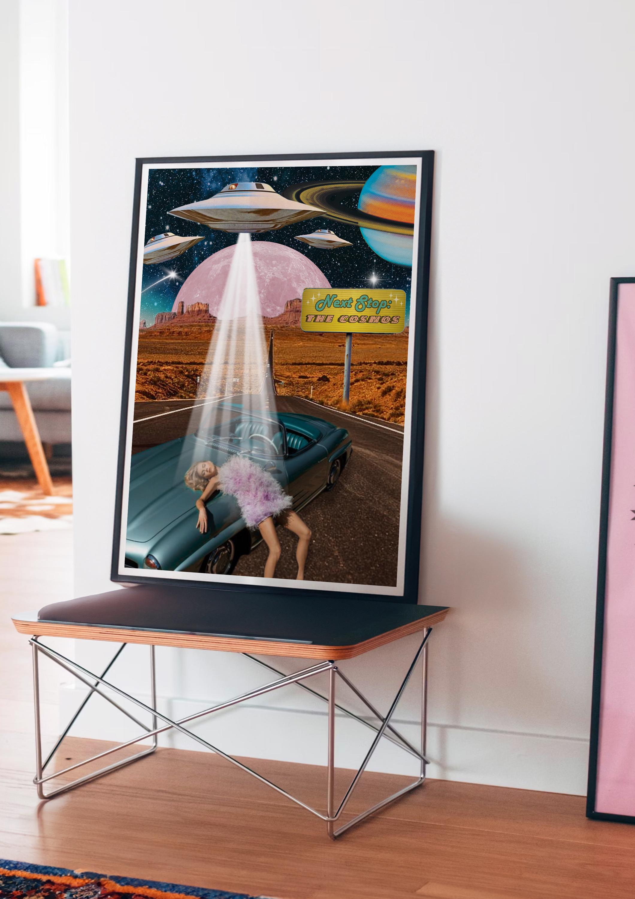Retro Desert Wall Art Cosmic UFO Space Poster Print Western Retro 1950 ...