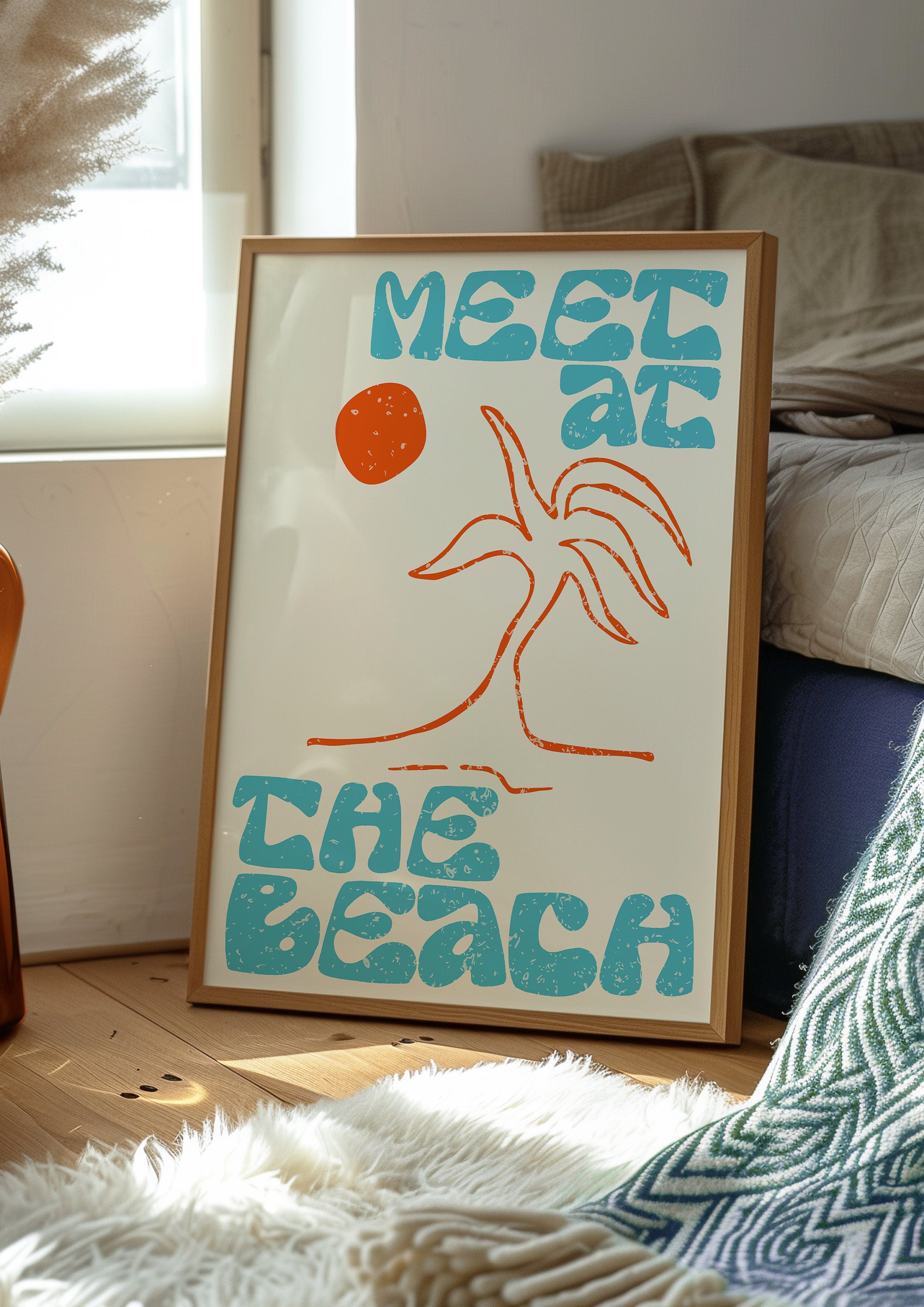 Meet at the Beach Retro Print Trendy Coastal Beach Poster Tropical ...