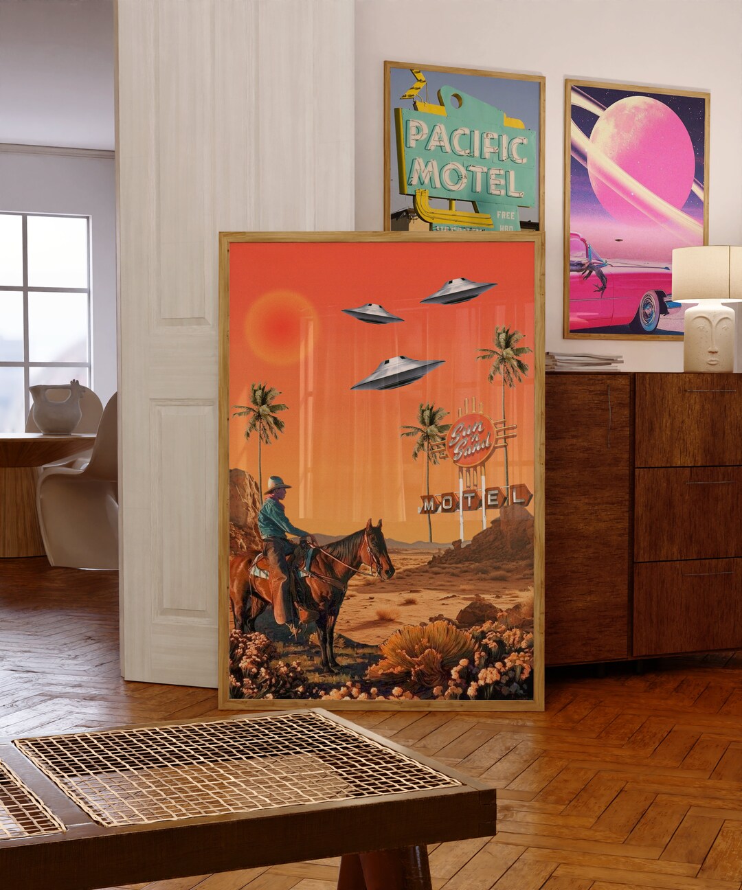 Retro Desert Wall Art Vintage Cosmic Space Cowboy Poster Print Western ...