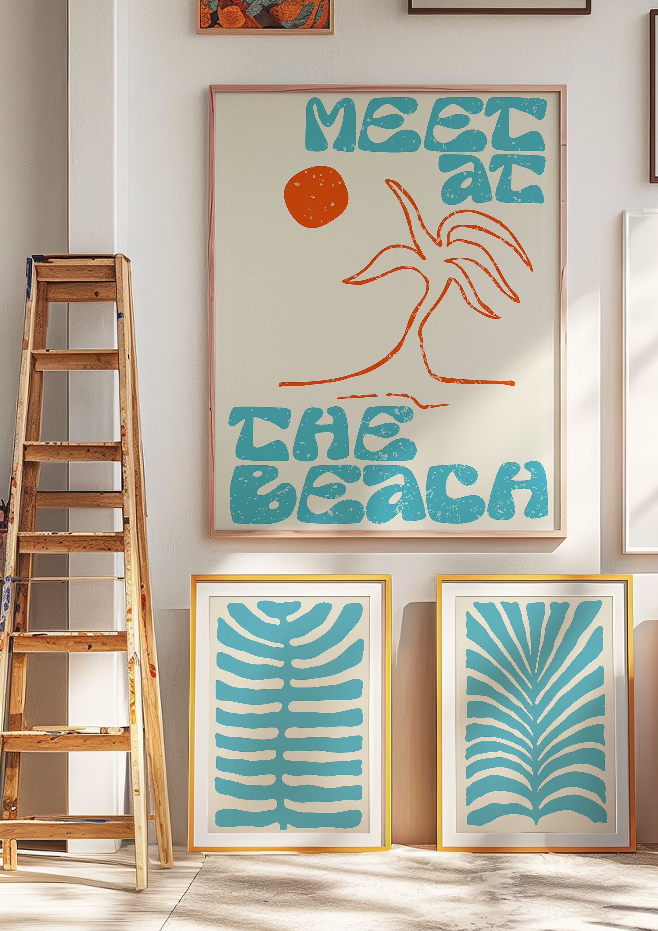 Meet at the Beach Retro Print Trendy Coastal Beach Poster Tropical ...