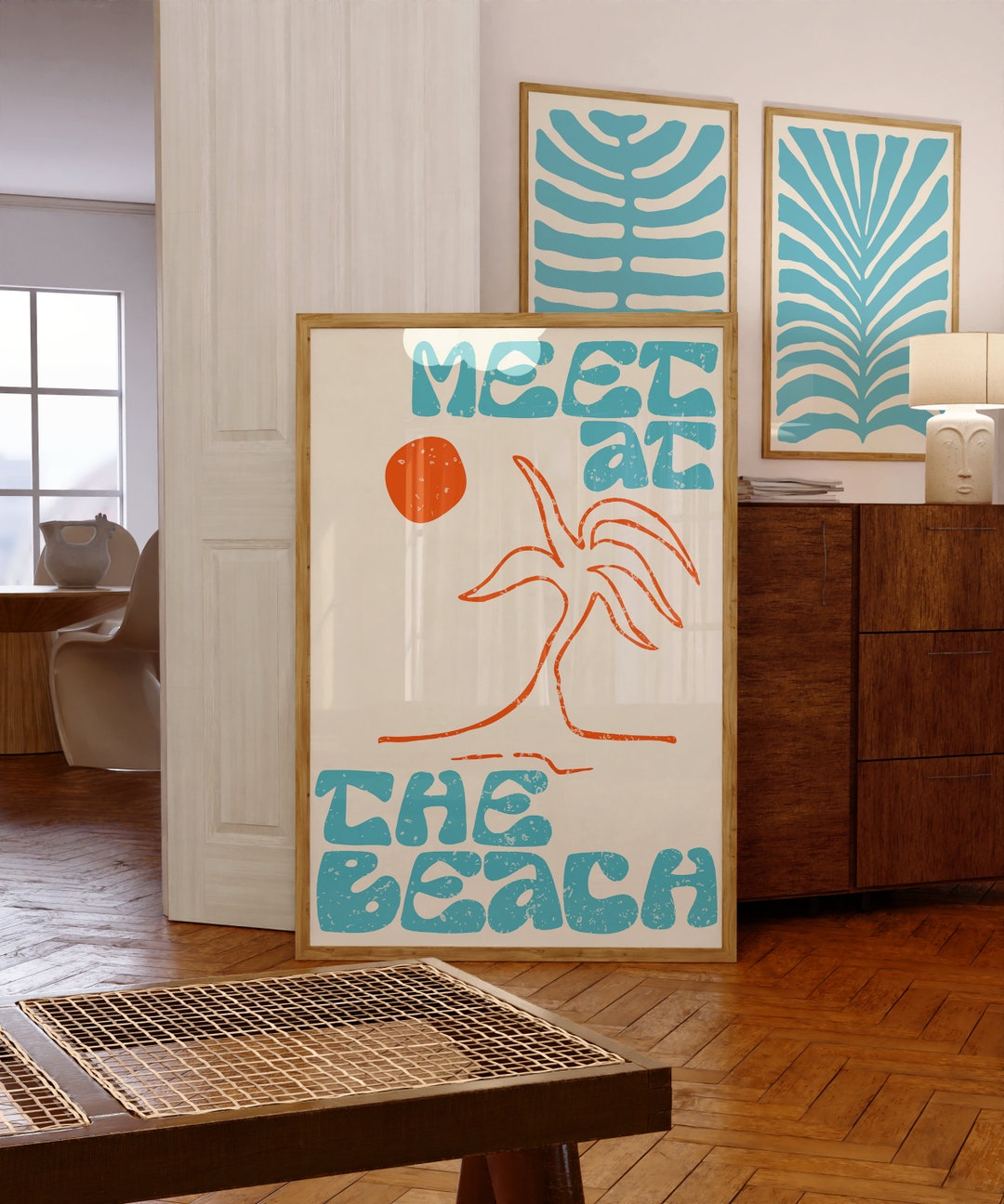 Meet at the Beach Retro Print Trendy Coastal Beach Poster Tropical ...