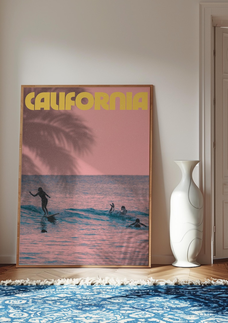 California Wall Art Surf Poster Surfer Girl Wall Art Beach Print Retro ...