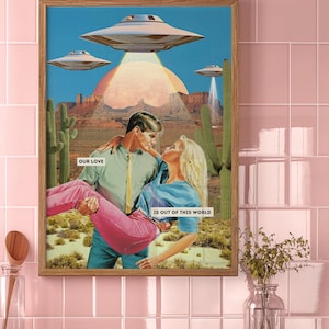 Space Lovers Retro UFO Sci Fi Desert Wall Art Vintage Cosmic Space ...
