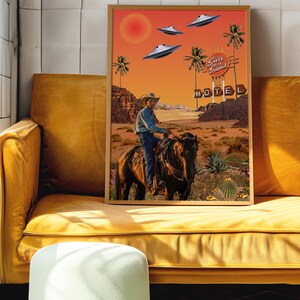 Retro Desert Wall Art Vintage Cosmic Space Cowboy Poster Print Western ...