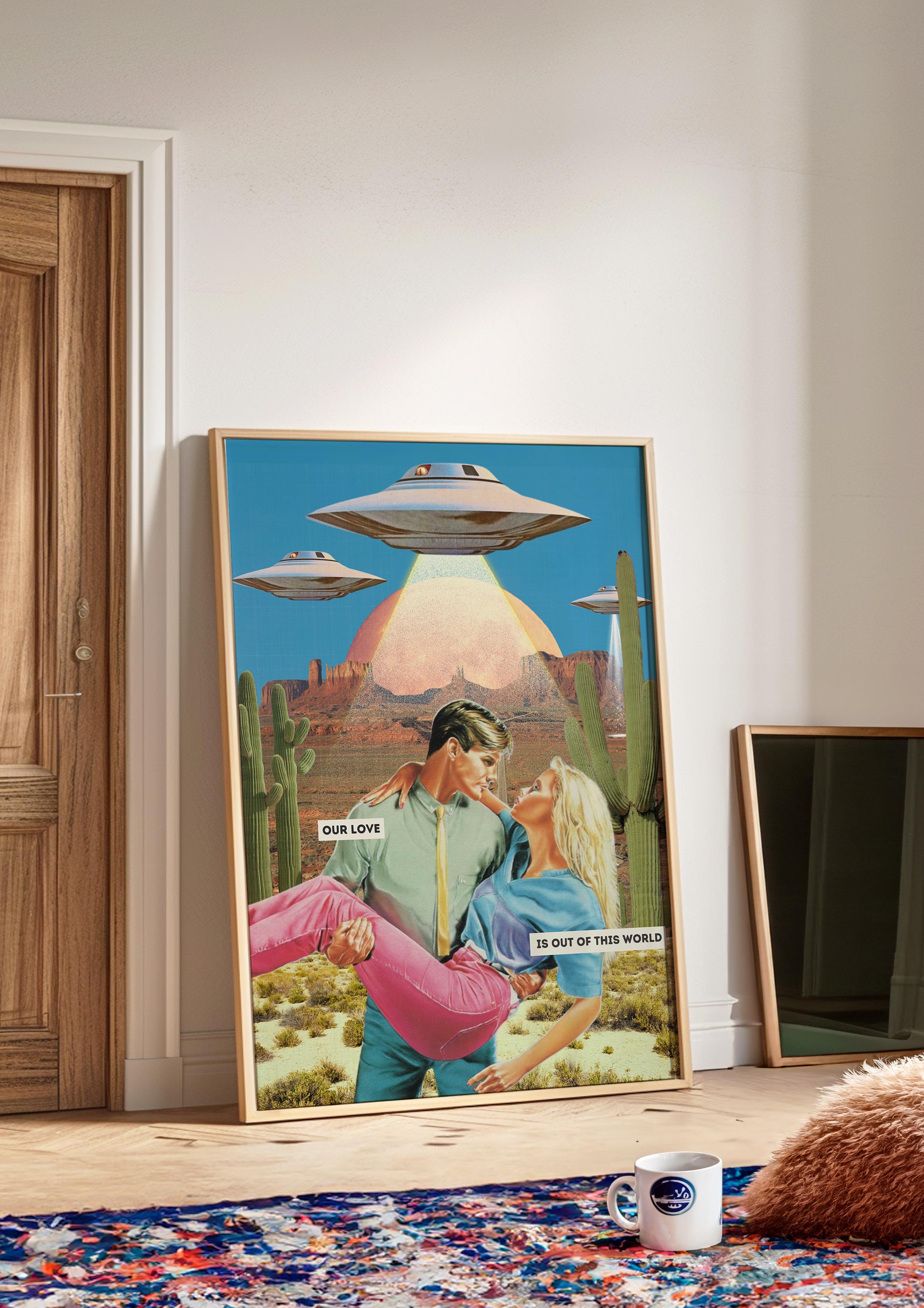 Space Lovers Retro UFO Sci Fi Desert Wall Art Vintage Cosmic Space ...