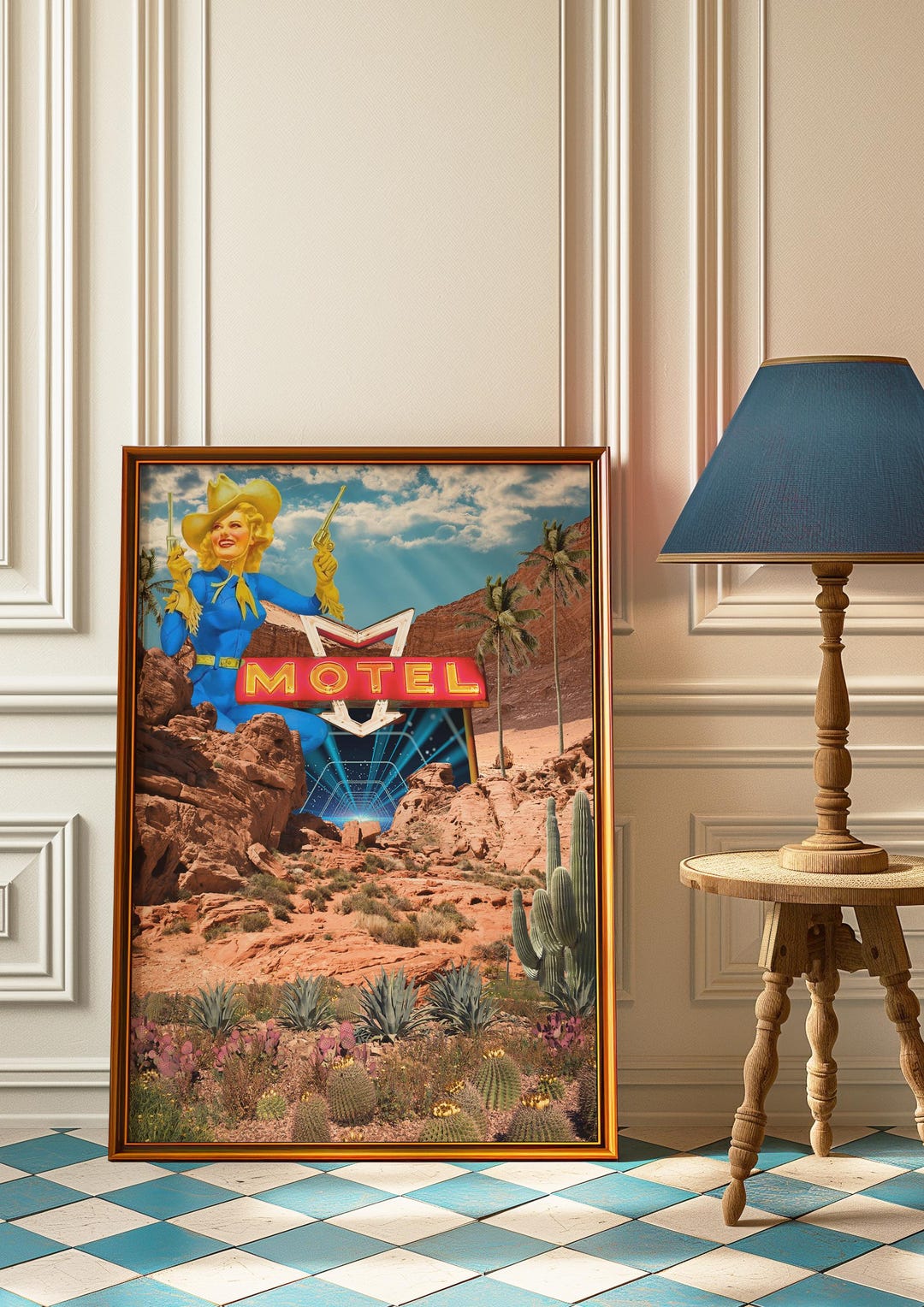 Retro Desert Space Cowgirl Wall Art Vintage Western Cosmic Space Cowboy Poster Print California ...