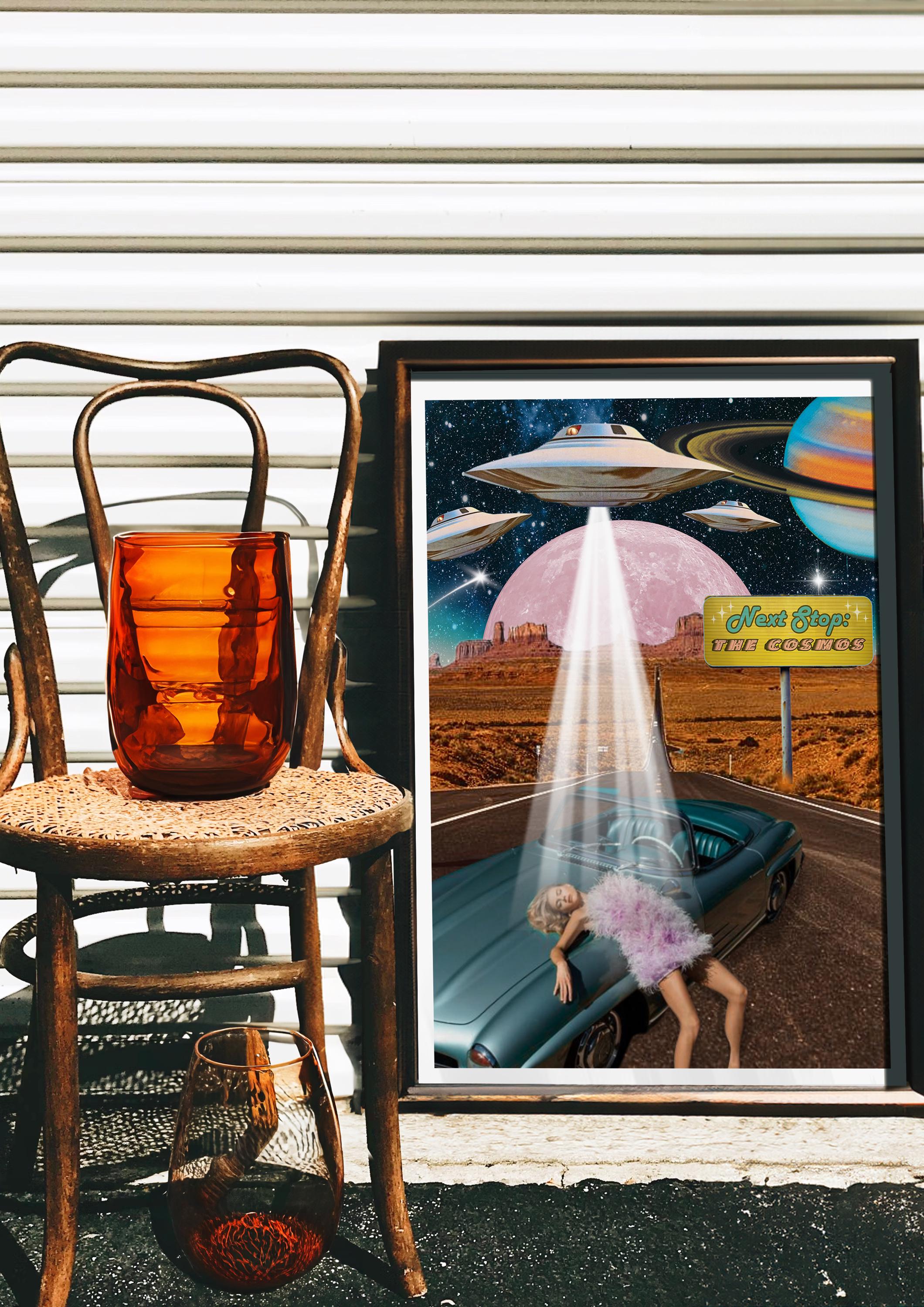 Retro Desert Wall Art Cosmic UFO Space Poster Print Western Retro 1950 ...